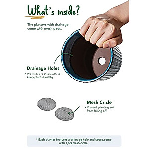 LE TAUCI Plant Pots, 5.5 Inch Pots for Indoor Plants, Planters with Drainage Hole and Saucer for Home or Office, Flower Pots for Succulent, Snake Plants and Cactus, Set of 2, Reactive Glaze Blue