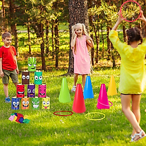 Waenerec 36PCS Carnival Games Combo Set 4 in 1 Bean Bag Toss Can Games Soft Plastic Cone Backyard Ring Toss Game for Indoor Outdoor School Field Day Birthday Party Yard Games for Kids Adults