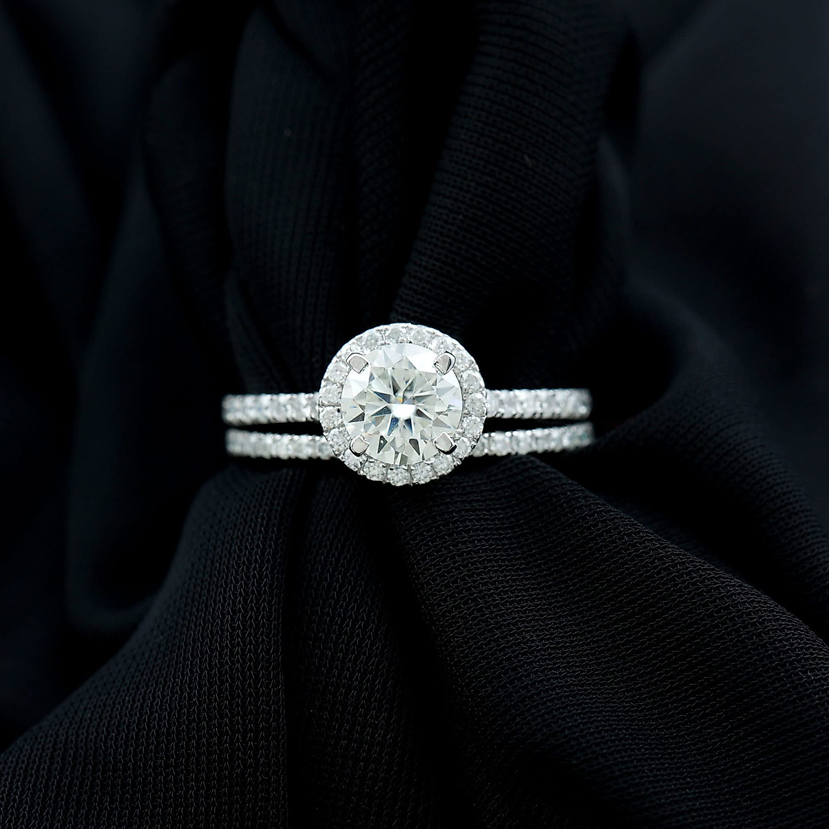 Certified Moissanite Diamond Wedding Ring Set, D-Vs1 Quality, Moissanite Bridal Ring Set (Ready to Gift), 14K White Gold, Size:US 12.00