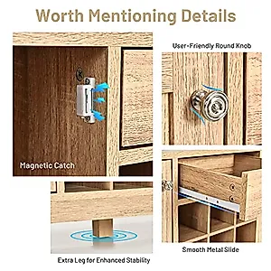 Giantex Buffet Server Sideboard, Console Table, Wood Dining Table, Cupboard Table with 2 Cabinets, 1 Drawer and 9 Wine Cabinets, Storage Organizer Kitchen and Dining Room (Natural)