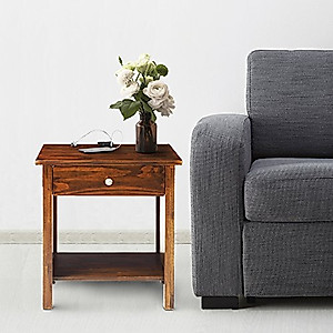 Casual Home Vanderbilt Nightstand with USB Ports-Warm Brown, 24"L x 17"W x 27"H