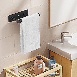 Baocuz-9 Inch Self Adhesive Hand Towel Holder, SUS 304 Stainless Steel Wall Mounted Towel Holder, Suitable for Bathroom, Kitchen, Cabinets（Black）