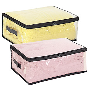 Fixwal 2pcs Clear Clothes Organizer Storage Bags, Foldable Bed Sheet Comforter Storage Bags PVC Organizers with Zipper for Sweaters, Bedding Sets, Closet(35l, 9.5 Gallons)