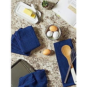 DII Basic Terry Collection Waffle Dishtowel Set, 15x26, Solid Nautical Blue, 4 Piece
