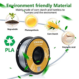 Kingroon Silk PLA 3D Printer Filament, Dimensional Accuracy +/- 0.03 mm, 1 kg Spool(2.2lbs), PLA Shiny Filament 1.75 mm (Silver)