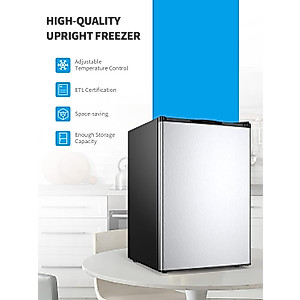 NAFORT Compact Upright Freezer 3.0 Cu. Ft. with Stainless Steel Single Door, Mini Freezing Machine with Reversible Door, 7 Grade Adjustable Thermostat for Home Office