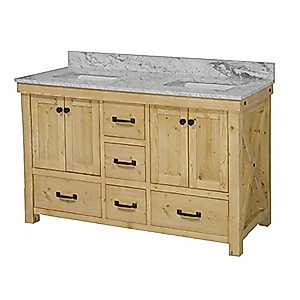 Kitchen Bath Collection Tuscany 60-inch Double Bathroom Vanity (Carrara/Driftwood): Includes Driftwood Cabinet with Authentic Italian Carrara Marble Countertop and White Ceramic Sink
