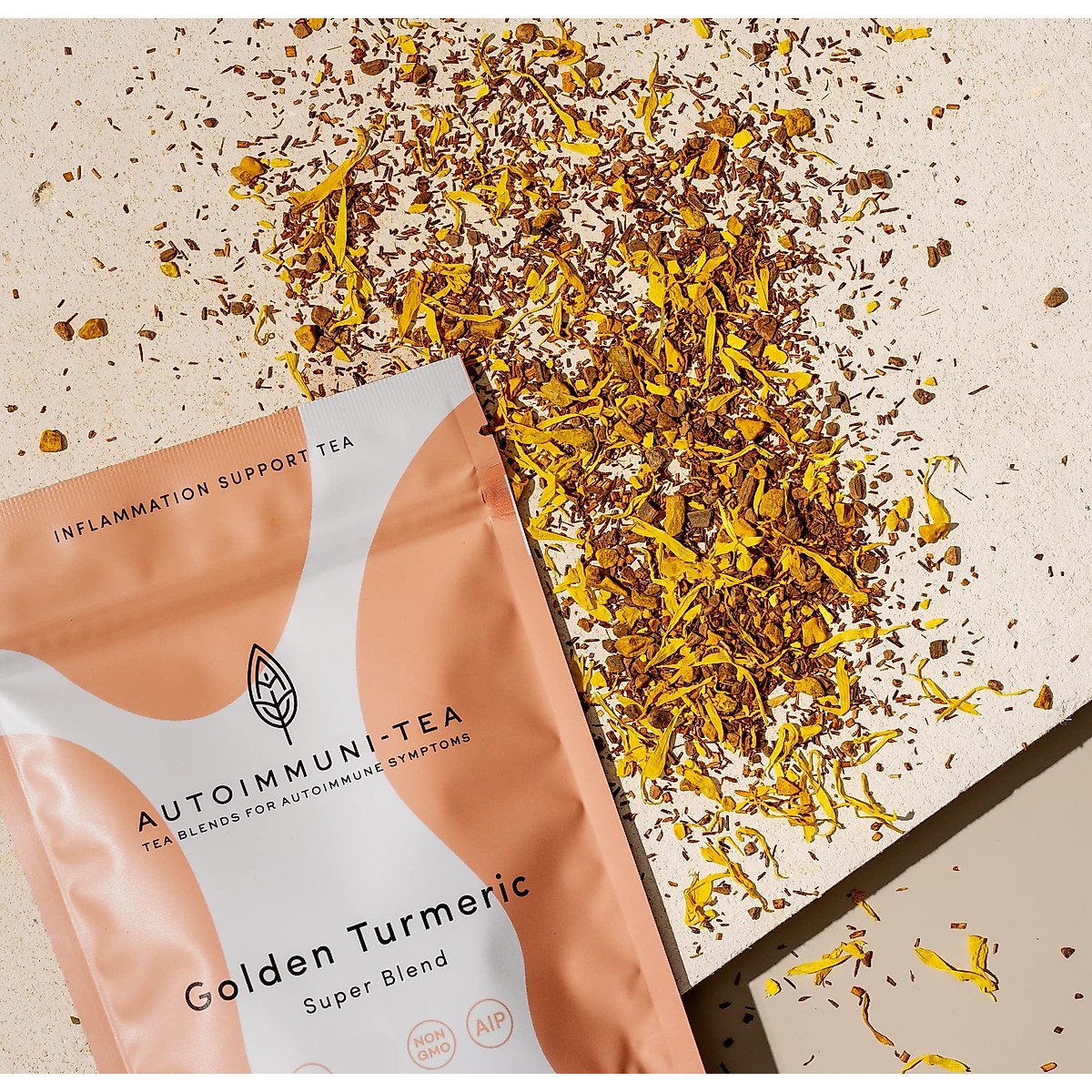 Organic Anti Inflammatory Turmeric Ginger Tea - AIP diet, Whole 30, Paleo friendly, Golden Tonic Herbal Blend - Ayurvedic rooibos herbs, 100% Organic Gluten-Free