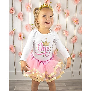 1st First 2nd Second Birthday Party Outfit- Baby Girl Pink Gold Silver Princess Tutu Set and Crown