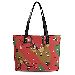 Womens Handbag Christman Deer Tree Snowflake Leather Tote Bag Top Handle Satchel Bags For Lady