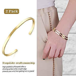 Lolalet Thin Open Cuff Bracelet, Christmas Gift for Girlfriend Wife Mom, 18K Gold Plated Couples Oval Love Bracelets, Plain Polished Finish Open Cuff Bangle Jewelry Gift for Men Women -2 Pack