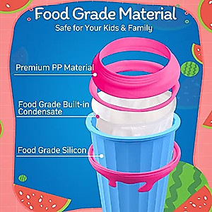 Slushy Maker Cup - Upgraded 500ML Magic Quick Smoothie Cup, Homemade Slush and Shake Maker, Double Layer Silica Pinch Cup with Spoon & Cleaning Brush for Ice Cream Maker, Milkshake, Summer - Blue New