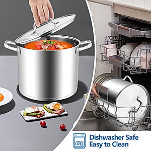 E-far 12 Quart Cooking Stock Pot, Large Stainless Steel Pot for Canning Simmering Stewing, Heavy Duty Cookware with Tri-ply Base for Induction Gas Stoves, Soup Pot with Glass Lid, Dishwasher Safe