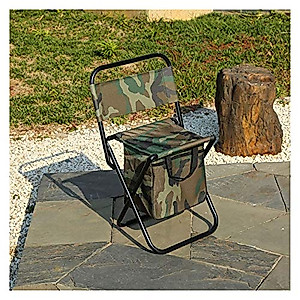 TRENTSNOOK Exquisite Camping Stool Portable Folding Camping Chair with Cooling Bag Compact Fishing Stool Camouflage Fishing Chair