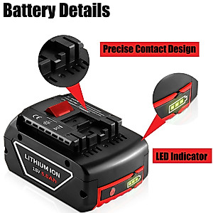 MANUFER 2 Packs 5.0Ah 18V BAT609 Li-ion Replacment for Bosch 18V Battery Compatible with Bosch Lithium Ion 18V BAT609 BAT610G BAT618G BAT619 BAT621 BAT620 Cordless Power Tool Battery