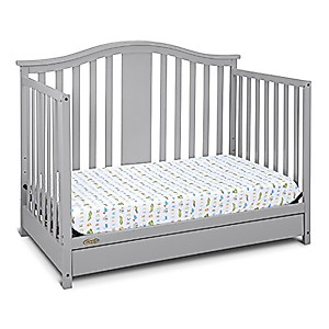 Graco Solano 4-in-1 Convertible Crib with Drawer (Pebble Gray) – GREENGUARD Gold Certified, Crib with Drawer Combo, Includes Full-Size Nursery Storage Drawer, Converts to Toddler Bed and Full-Size Bed
