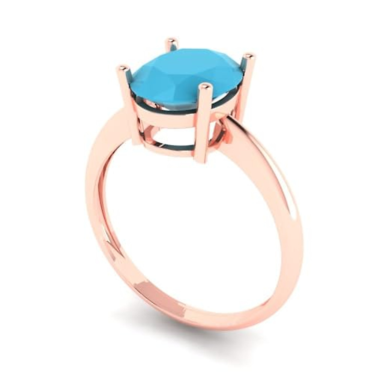 Clara Pucci 2.5ct Oval Cut Solitaire Simulated Turquoise Engagement Wedding Bridal Promise Anniversary Ring 18K Rose Gold Size 6.25