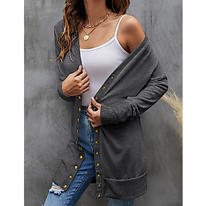Halife Light Weight Cardigan Sweaters for Women Casual Cuff Long Sleeve Snap Button Cardigan for Work Office Charcoal Gray M