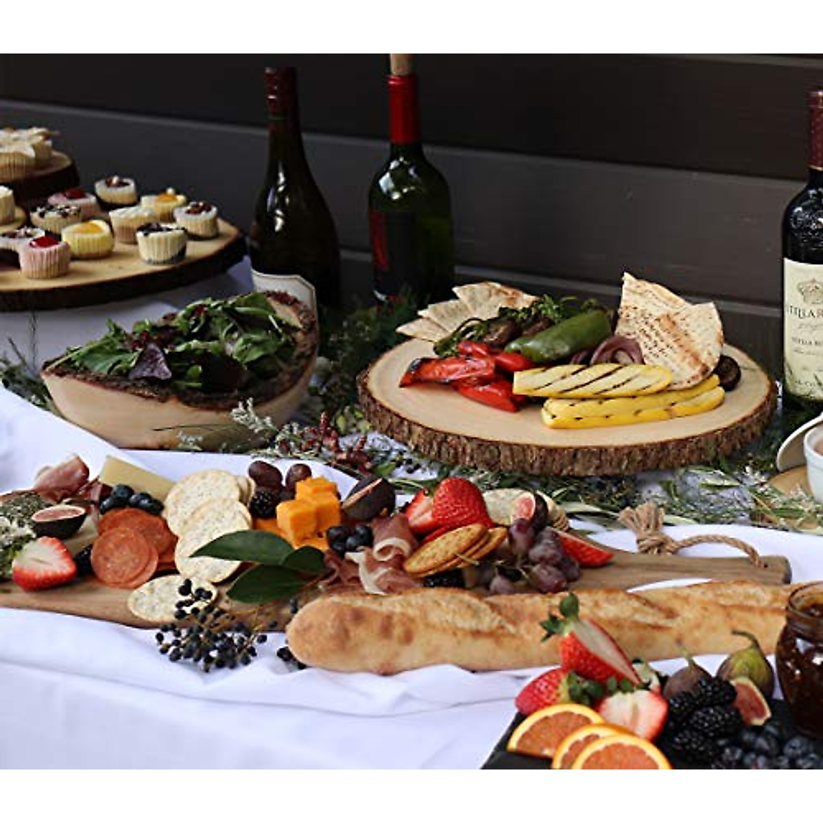 Lipper International Acacia Wood Slab Serving Board With Bark for Cheese, Crackers, and Hors D'oeuvres, Set of 3, Assorted Sizes