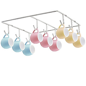 CUKE2BEET Coffee Cup Hooks Under Cabinet, Stainless Steel 9 Hooks Hanging Mug Rack Mug Holder Under Shelf for Kitchen