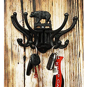 Ebros Cast Iron Rustic Forest Black Bear Free Spinning Movable Hanging Wall Hooks 9" Wide Western Bears Themed Mount Hook for Coats Hats Keys Leashes Backpacks Cabin Lodge Country Accent Decor