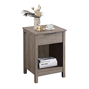 Kavonty Nightstand with Drawer,3-Tier End Side Table with Storage Drawer and Shelf,Modern Bedside Night Stand for Bedroom, Living Room-Retro Rustic Grey
