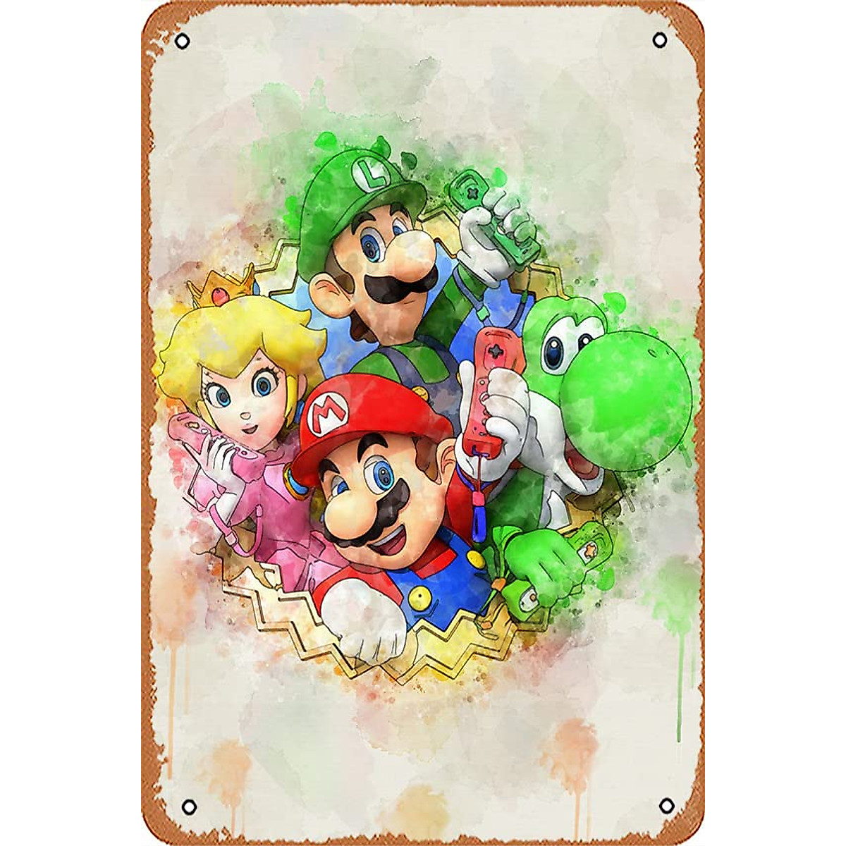 Mario Characters – Video Game Character – Poster – Canvas Print – Wooden Hanging Scroll Frame Retro Vintage Metal Plaque Sign Tin Sign for Home Bar Kitchen Pub Wall Decor Signs 12x8inch