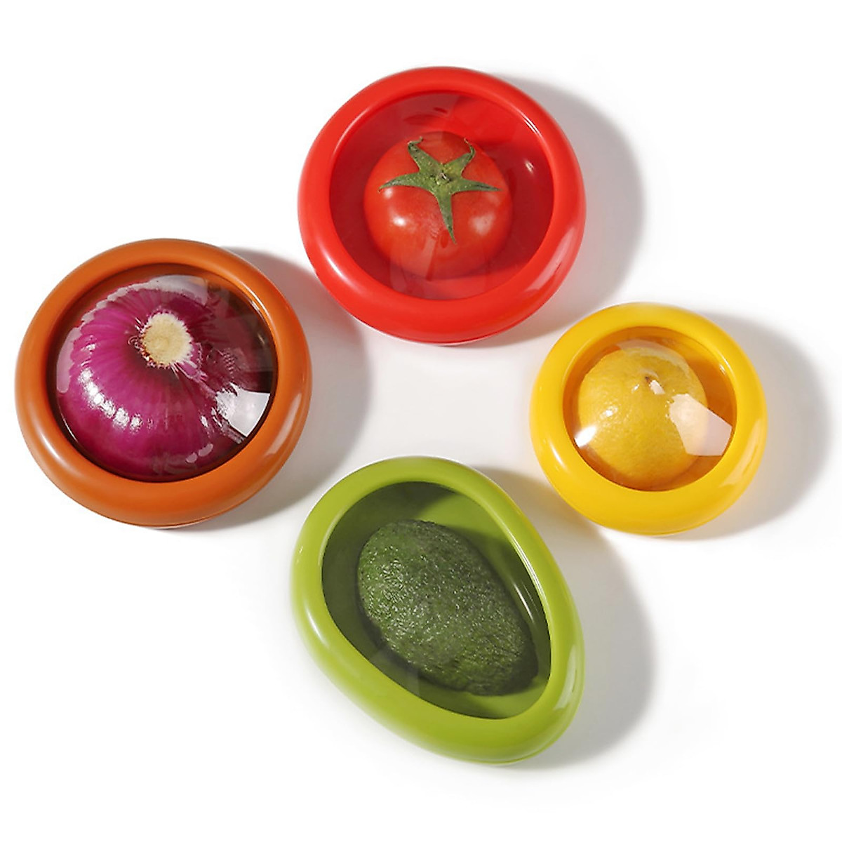 KAZETEC Set of 4 Reusable Silicone Fruit and Vegetable Storage Containers for Fridge - Keep Your Avocado, Onion, and Fruit Fresh and Organized in the Kitchen