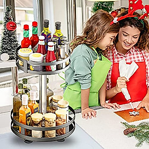 Lazy Susans Organizer, 2 Tier Metal Steel Turntable Organizer, Rotating Spice Racks for Kitchen, Pantry, Cabinet, Cupboard Table, 10 inch, Black