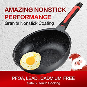 WINSDOM Wok Pan with Lid Aluminum Nonstick Frying Pan Skillet with Lid 11inch Induction Cookware Woks and Stir-fry Pan with Heat Indicator Dishwasher Safe