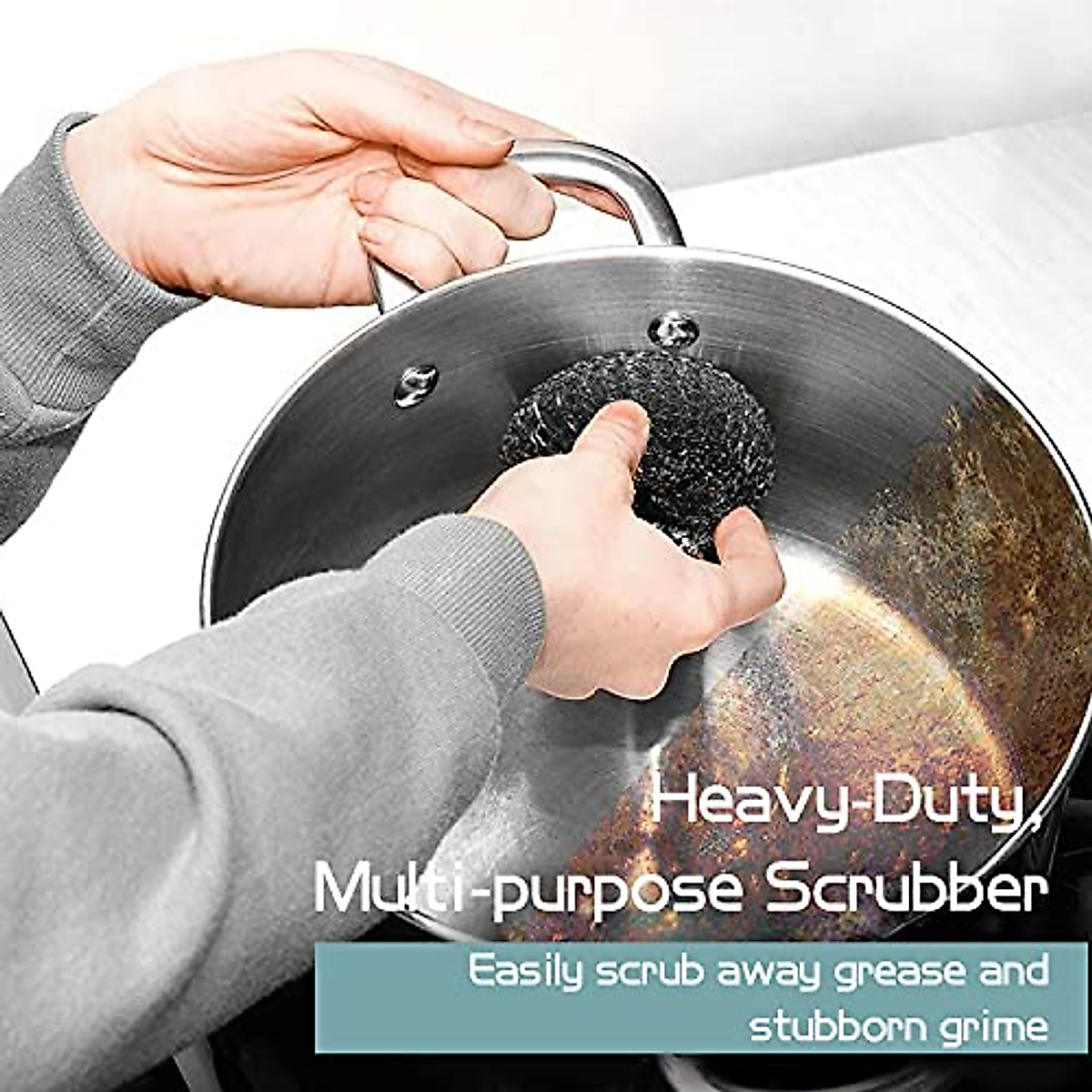 Heavy-Duty Stainless Steel Wool Barbecue Grill Cleaning Scrubber Pads, Replacement Steel Wool Brush Head, 2 Pack