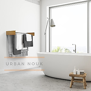 Urban Nouk Stainless Steel Laundry Drying Rack, Wall Mounted, Retractable Clothes Drying Rack, 40lbs Capacity, 11.6 Linear Ft, with Wall Template and Long Drill Bit - 28" White