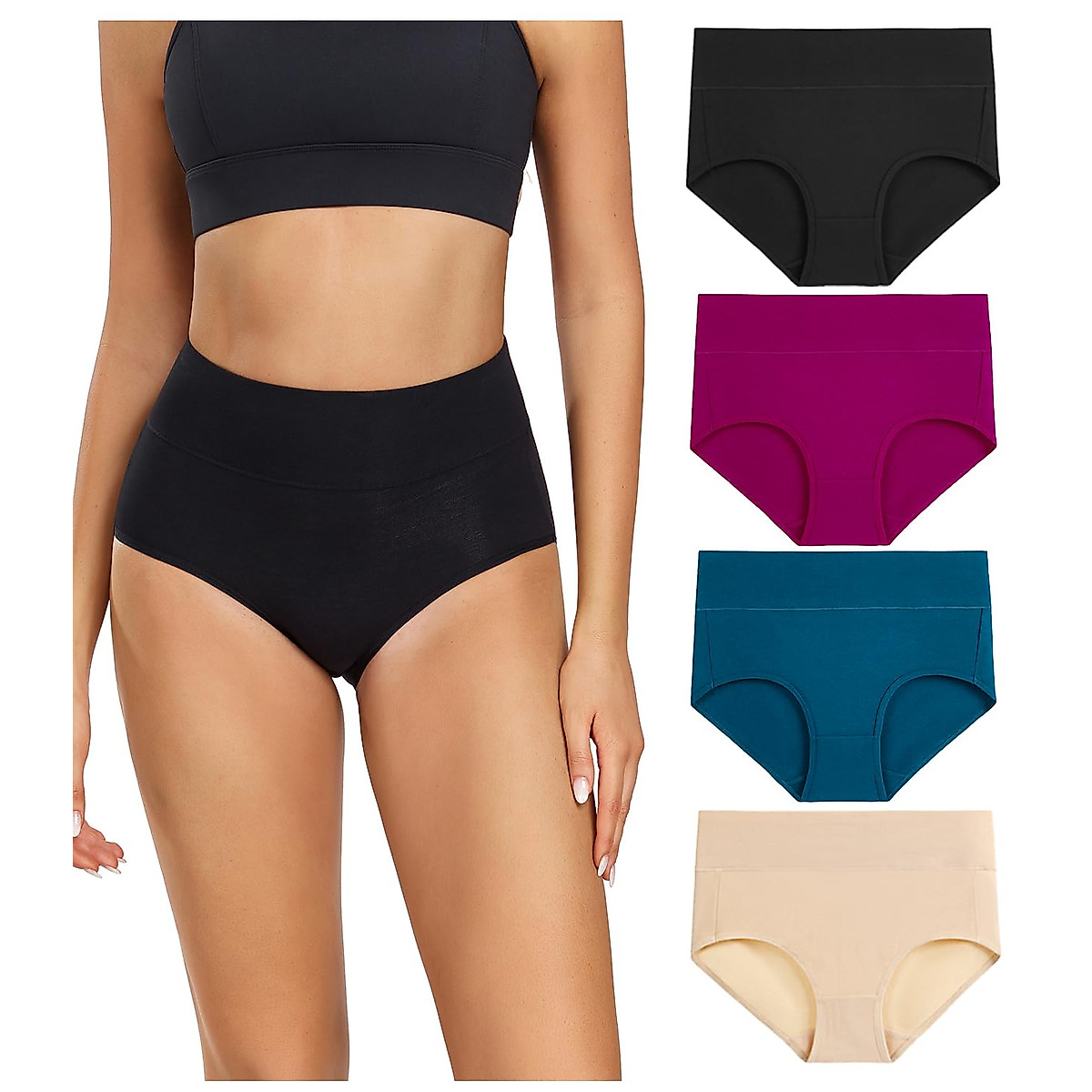 wirarpa Women's Cotton Underwear High Waist Briefs Ladies Soft Underpants 4 Pack Plus Size Panties Multicolored Large