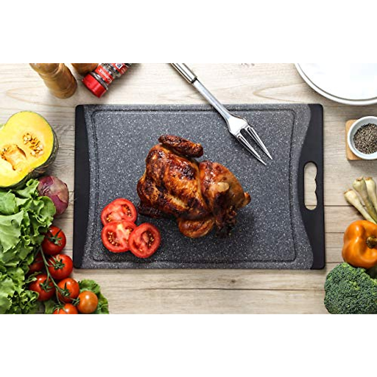 Home & Kitchen Essentials Cutting Boards, Extra Large (17.75" x 11.75") and Medium (11.75" x 7.75"), Reversible, Marble Granite Gray, BPA Free, Dishwasher Safe, Easy-Grip Handle and Non-Porous