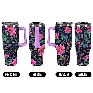 William Morris Insulated Tumbler with Lid And Straw Stainless Steel Travel Coffee Mug 40oz Violet-style