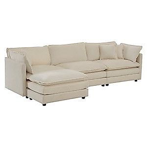 L Shaped Convertible Sectional Sofa with Movable Ottoman,Free Combination Deep Seater Cloud Couch with Throw Pillows, Comfy Chenille Upholstered Modular Sofa&Couch Bed for Living Room,Office