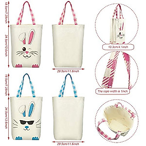 Weewooday 2 Pieces Easter Bunny Bags Large Easter Canvas Tote Bags Bunny Ears Basket Bags Spring Egg Hunts Bags for Easter Kids Eggs Candy Hunting Carrying Daily Usage (Blue, Pink)