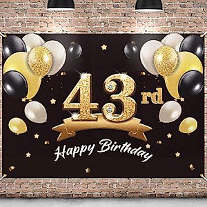 PAKBOOM Happy 43rd Birthday Banner Backdrop - 43 Birthday Party Decorations Supplies for Men - Black Gold 4 x 6ft