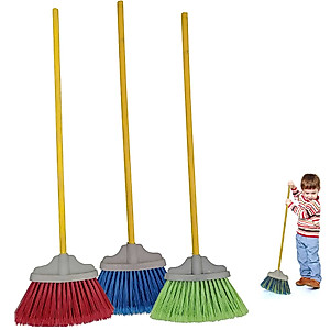 Children's Brooms 27" Long for Kids Sweeping Indoors Outdoors Leaves Wooden Handle (Set of 3)