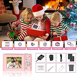 Digital Camera, NEZINI 2 Charging Mode Mini Kids Camera, Full HD 1080P 36MP 2.4 Inch LCD Vlogging Camera for Kids, 16X Zoom Compact Pocket Camera Point and Shoot Camera for Kids Beginners (Pink)