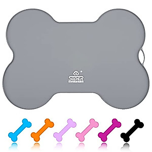 SUPERDESIGN Dog Food Mat Bowl Mat for Floors Waterproof Silicone Cat Dog Feeding Mat for Food and Water Pet Placemat Non Spill Puppy Dish Tray Non Slip Bone Shaped Small Medium Large
