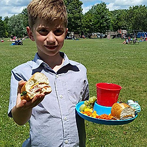 Great Plate Reusable Plastic Plates for Parties with Built-in Cup Holder, Chip and Dip, Set of 6 Party Plates and Cups for Kids or Adults, Food Serving Tray with Drink Holder for BBQ Camping Picnics