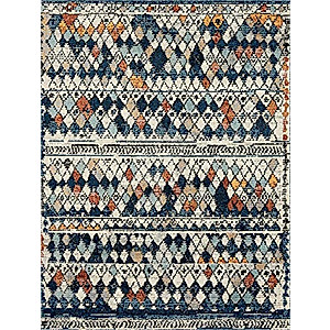 Unique Loom Morocco Collection Abstract Border, Diamond, Bohemian Area Rug (9' 0 x 12' 0 Rectangular, Multi/ Blue)