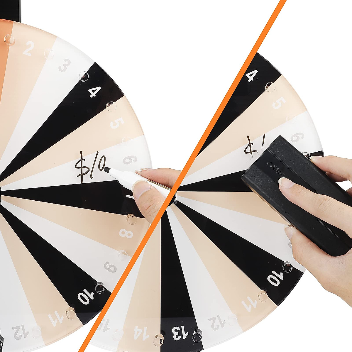 Ygebet Heavy Duty Acrylic Editable Prize Wheel Spinner with Stand Tabletop 24 Slots, 11.7 Inch Dry Erase Wall Mounted Spinning Prize Wheel