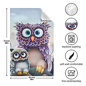 SLHKPNS Purple Owls Kitchen Dish Towel Set of 4, Cartoon Art 18x28in Absorbent Dishcloth Reusable Cleaning Cloths for Household Use