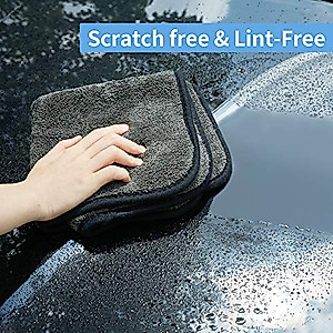 BMLEI Microfiber Car Cleaning Cloths,1200 GSM Ultra Thick Microfiber Towels for Cars, Soft Car Drying Towel for Washing, Polishing and Auto Detailing 16'' x 16'' (3 Pack)