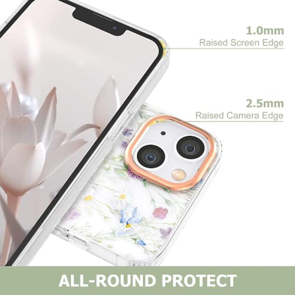 zelaxy Flower Case Compatible with iPhone 14 / iPhone 13 6.1", Soft & Flexible TPU Shockproof Cover Flower Garden Patterns Full Body Protective Floral Phone Case for Girl Woman (Garden)