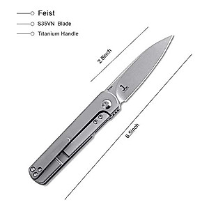 Kizer Cutlery Folding Pocket Knife Front Flipper Drop Point Blade Titanium Handles Tactical Knife, Justin Lundquist Feist Ki3499
