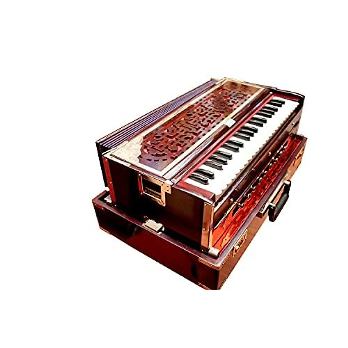 Non Scale Changer Harmonium LYDNSC-1 Concert Folding Auto Push Mohonlal Delux Double Reed 9Stopper 3 1/2 Octaves Burma Teak Wood Brass Work 7 Part Blow With Padding Bag buy only from LYDIAN