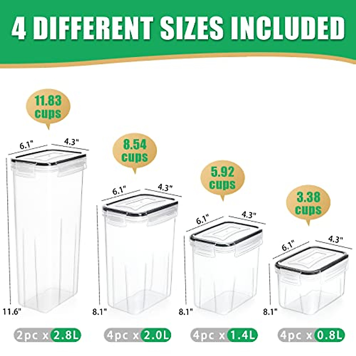 Wildone Airtight Food Storage Containers with Lids, 14PC Plastic Kitchen Storage Containers for Pantry Organization and Storage, Cereal, Flour and Sugar Containers, Include 20 Labels & Pen